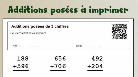 A imprimer : additions à trous niveau CE1 CE2
