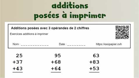 A imprimer : additions à trous niveau CE1