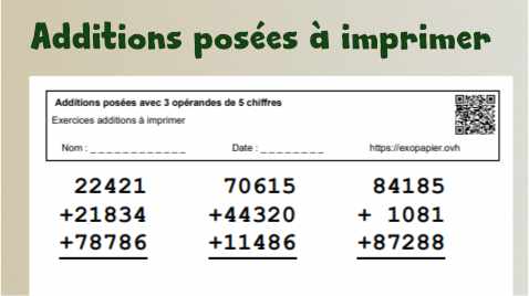 A imprimer : additions à trous niveau CE2 CM1