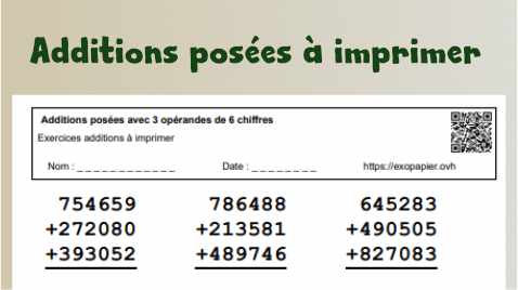 A imprimer : additions à trous niveau CM1 CM2