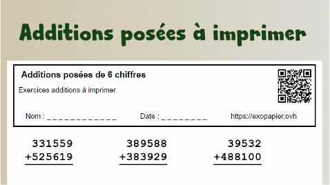 A imprimer : additions à trous niveau CM1