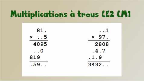 Exercices de calculs : multiplications à trous CE2 CM1